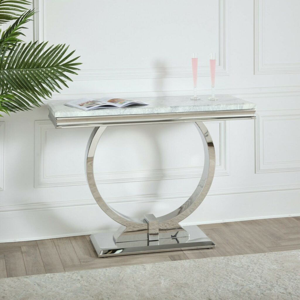 NICHES Grey Marble Arianna Console Entrance Hall Table Chrome 120cm ...
