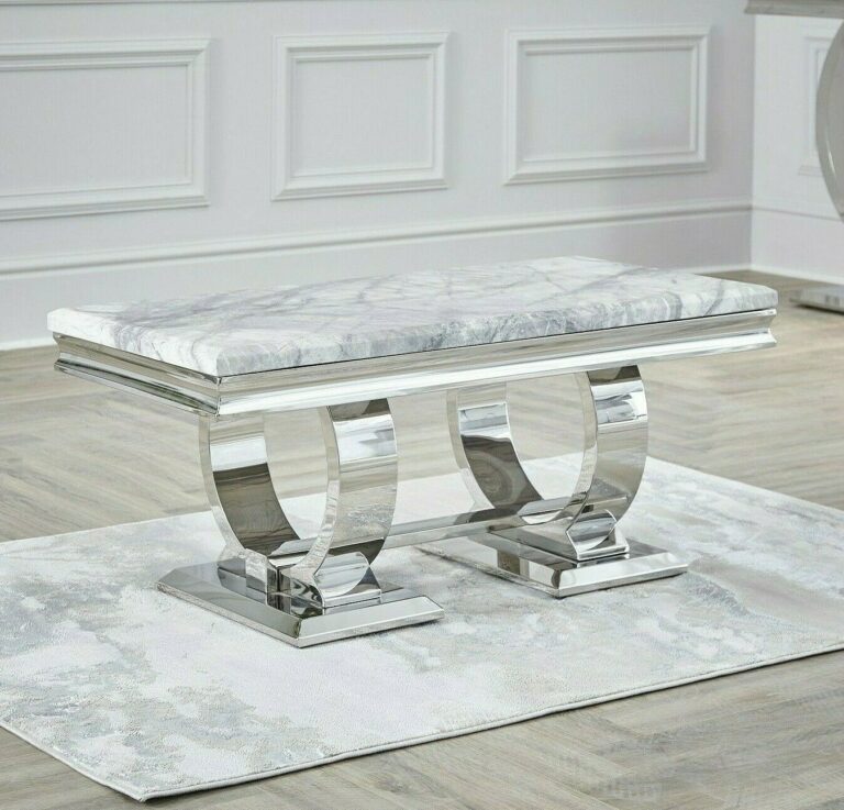 Luxury Arianna Grey Marble Coffee Table for Living Room with Steel ...
